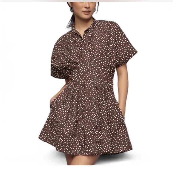 Exquise | Dresses | Nwt The Tobie Tieneck Shirt Brown And White Dot ...